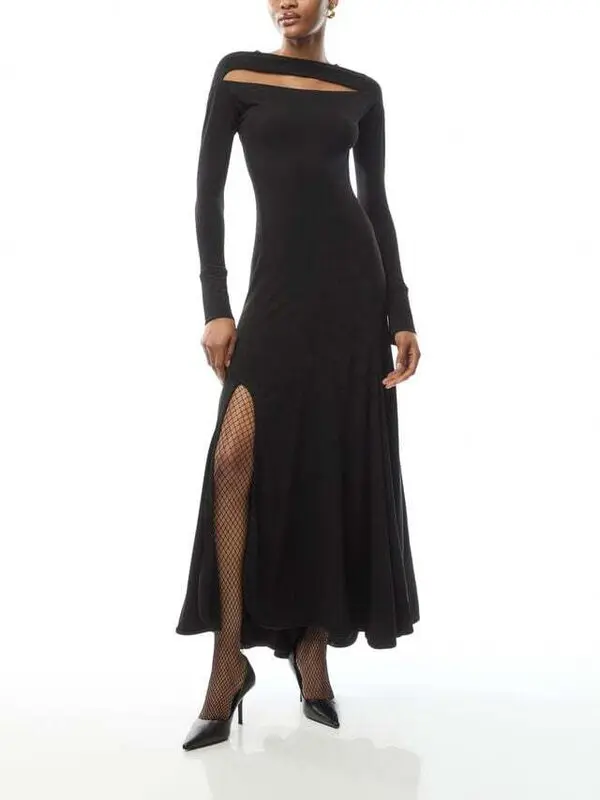 Victoria Beckham Long-sleeved Cut-out Dress With Side Slit