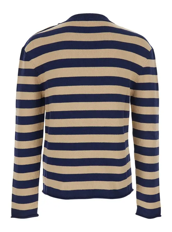 Balmain Long Sleeve Striped Sweater With Button Detail