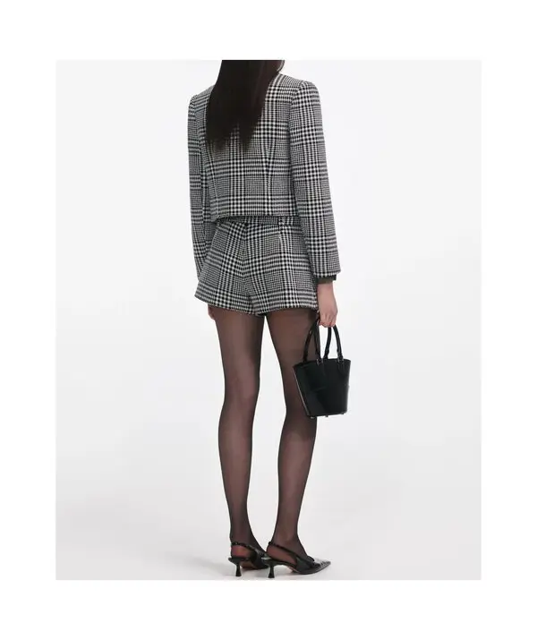 SELF-PORTRAIT Houndstooth Cropped Jacket With Diamanté Trim - Black