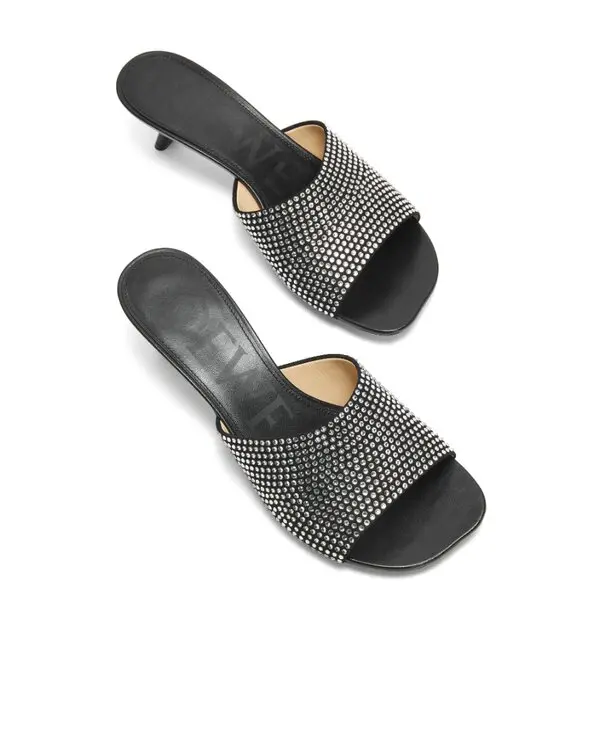 Loewe Petal Kitten Heel Slide In Suede And Rhinestones - Black