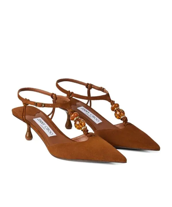 JIMMY CHOO Lauri Bead-embellished Pumps - Brown