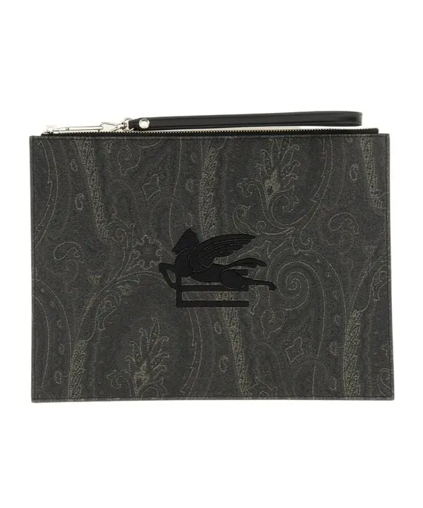 Etro Paisley Jacquard Zipped Clutch Bag - Black