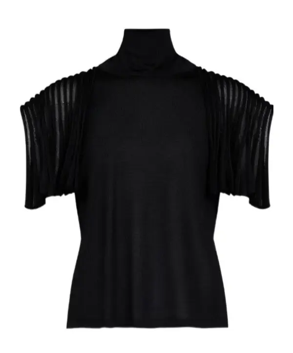 Alaïa High Neck Knit Top With Leaf-shaped Godet Details - Black
