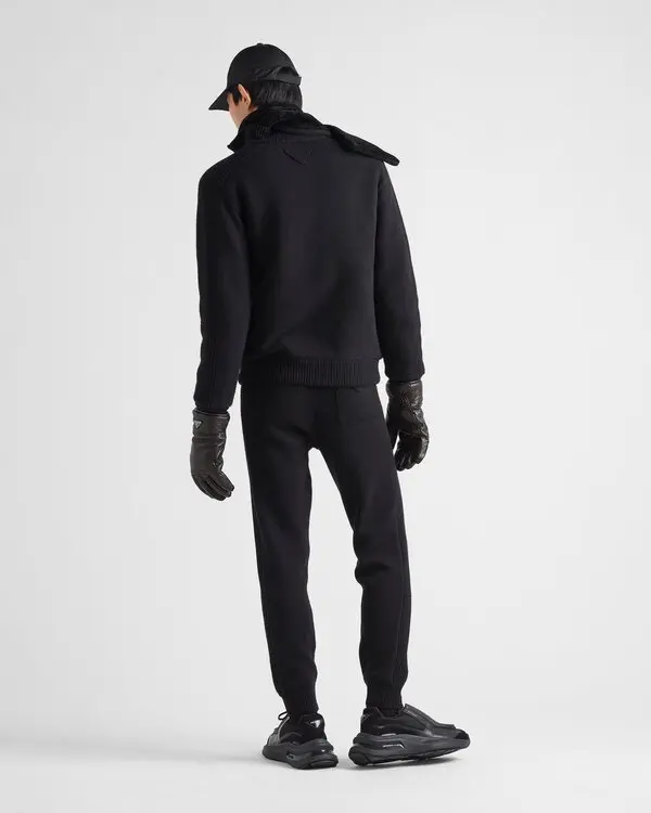 Prada Ribbed Knit Zip-up Cardigan With Triangular Logo