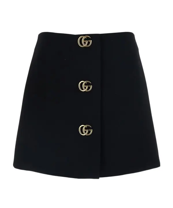 Gucci Double G Button Crêpe Skirt - Black