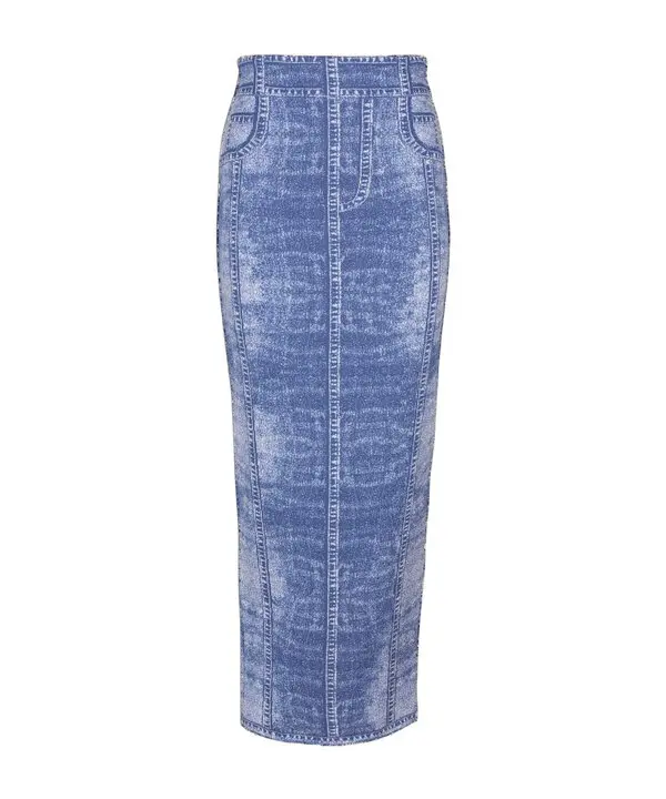 Balmain Midi Skirt In Jacquard Knit With Denim Effect