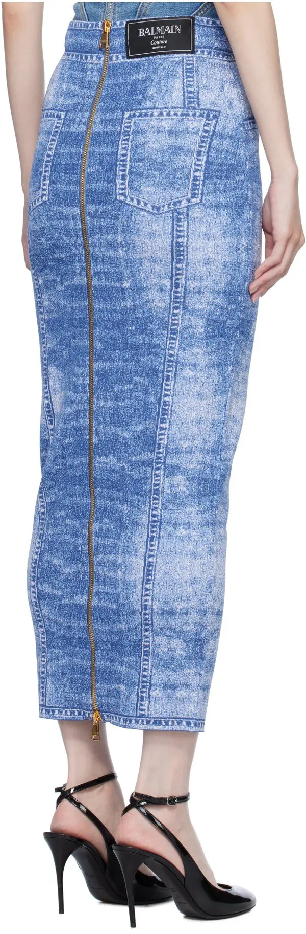 Balmain Midi Skirt In Jacquard Knit With Denim Effect