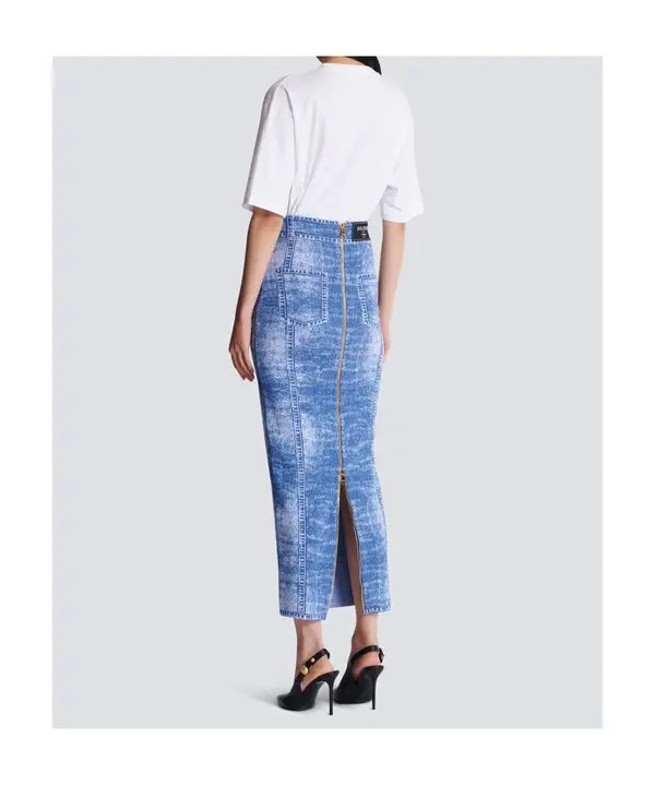 Balmain Midi Skirt In Jacquard Knit With Denim Effect