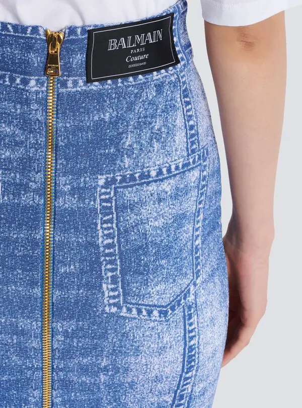 Balmain Midi Skirt In Jacquard Knit With Denim Effect