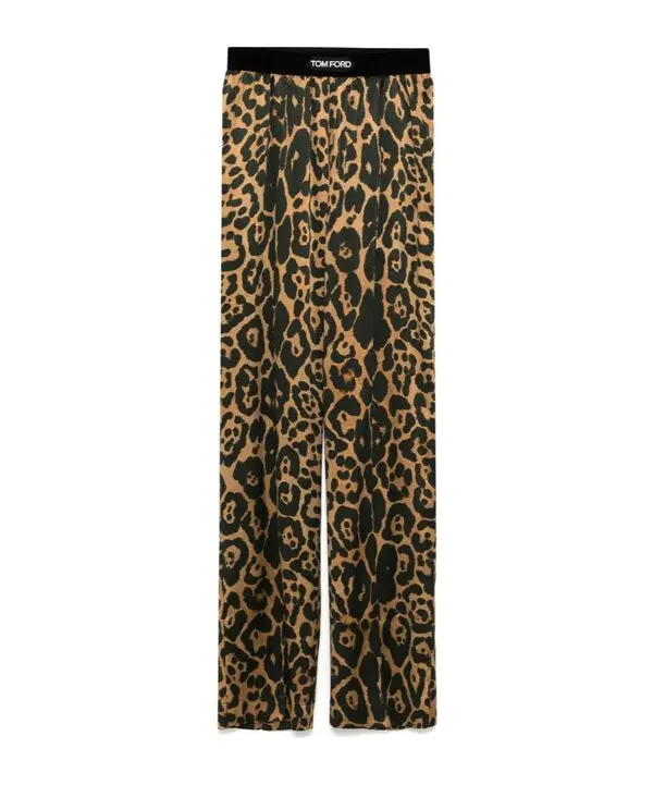 TOM FORD Leopard Print Wide Leg Pants - Camel