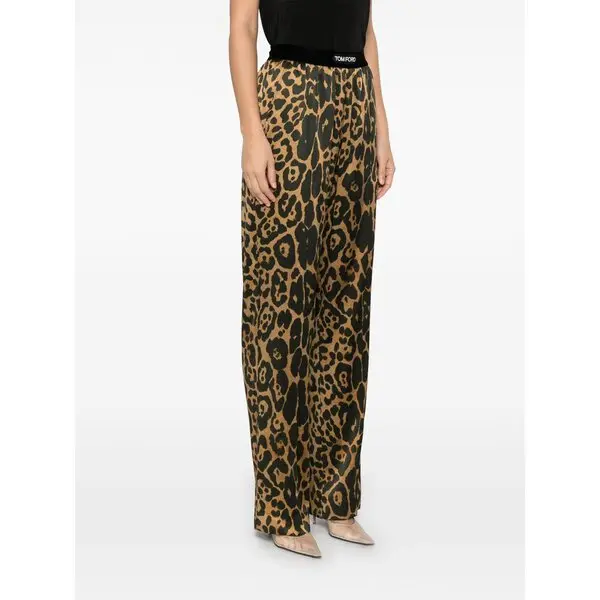 TOM FORD Leopard Print Wide Leg Pants - Camel