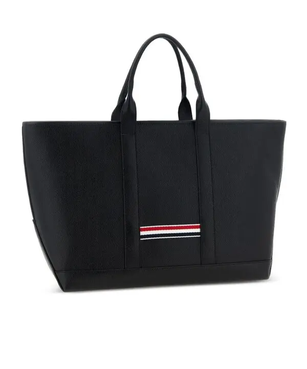 Thom Browne Medium Leather Tote Bag - Black