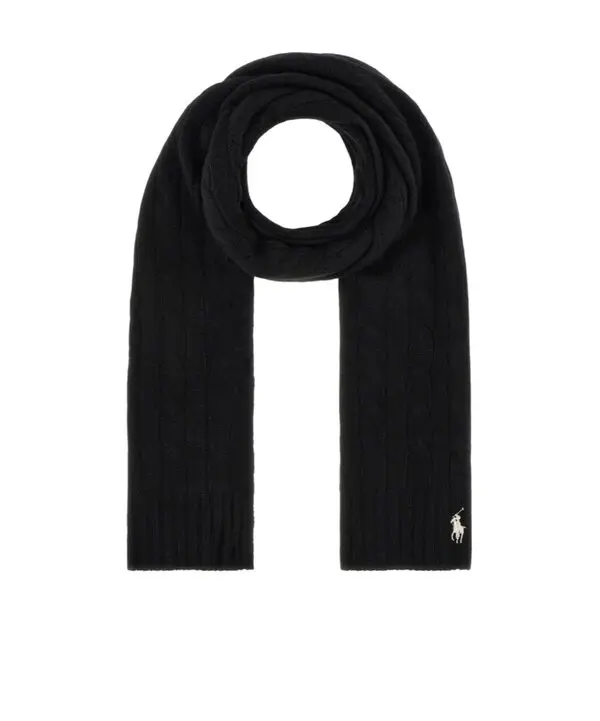 Polo Ralph Lauren Logo Embroidered Cable Knitted Scarf - Black