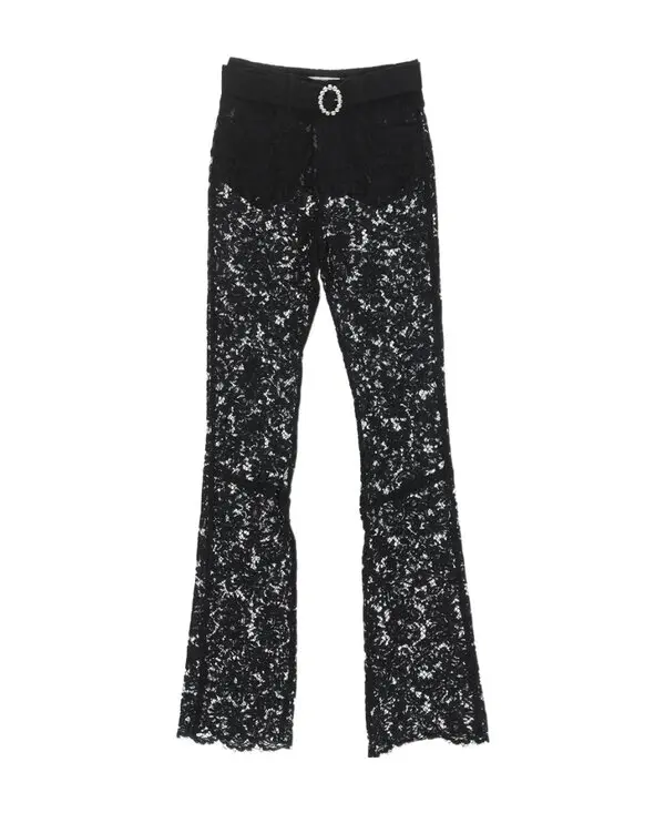 Alessandra Rich Lace Wide Leg Pants With Embellished Detail