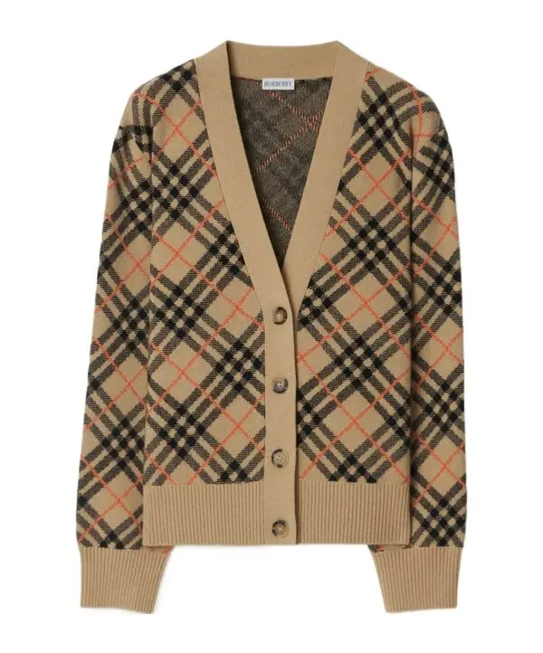 Burberry Checked V-neck Buttoned Cardigan - Sand-colored