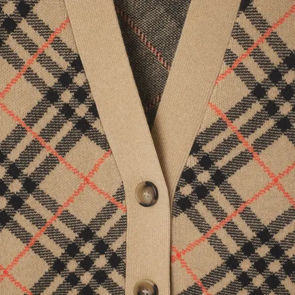 Burberry Checked V-neck Buttoned Cardigan - Sand