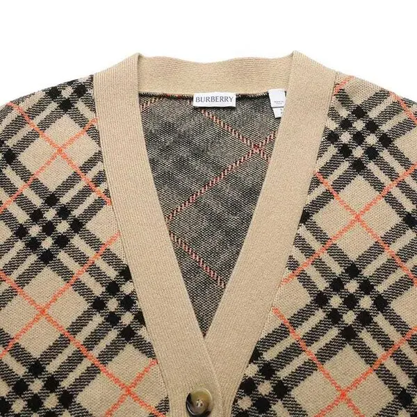 Burberry Checked V-neck Buttoned Cardigan - Sand
