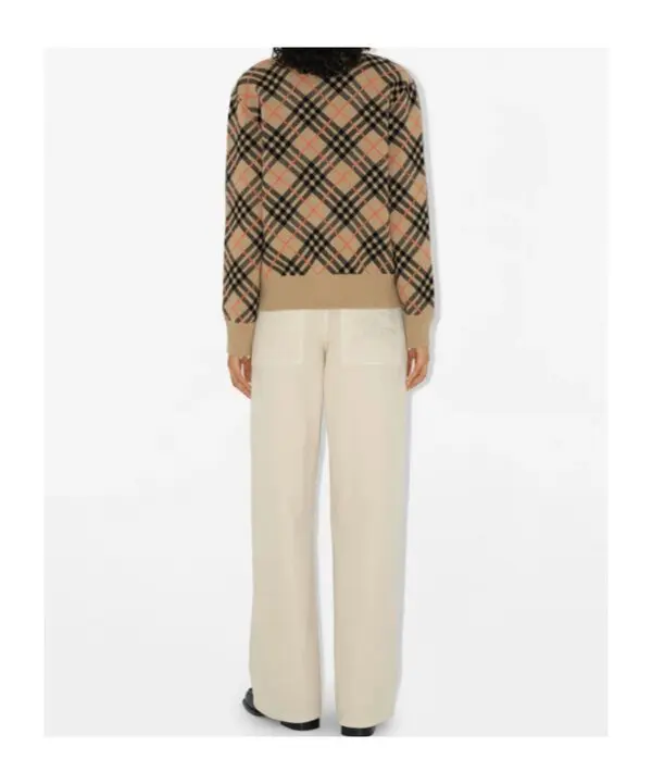 Burberry Checked V-neck Buttoned Cardigan - Sand