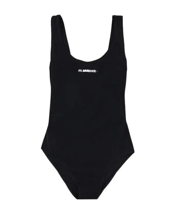 JIL SANDER Logo Printed One-piece Swimsuit - Black