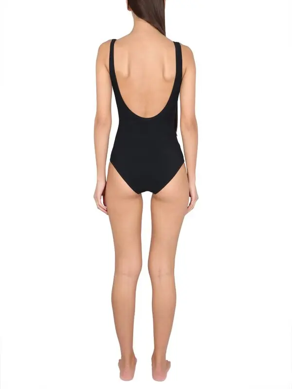 JIL SANDER Logo Printed One-piece Swimsuit - Black