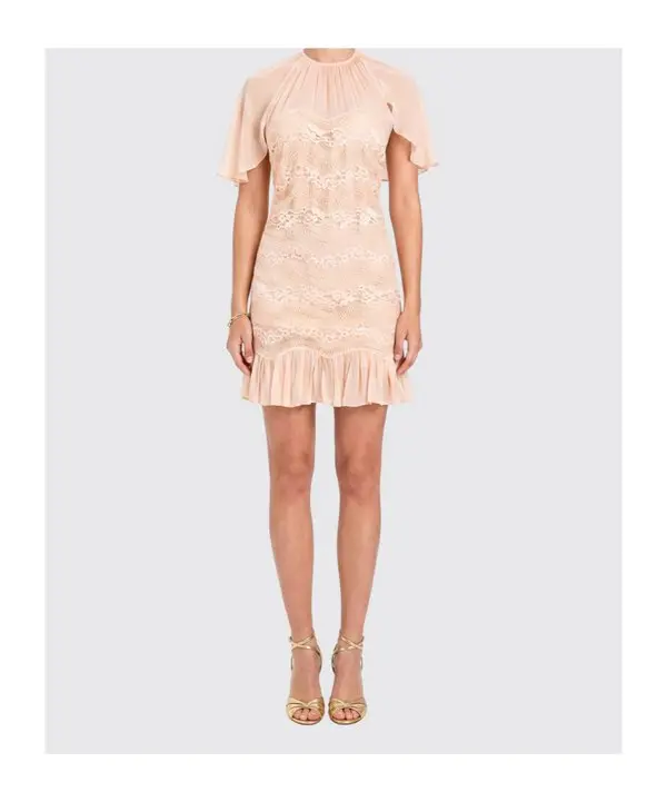 TWINSET Patchwork Lace Mini Dress - Nude