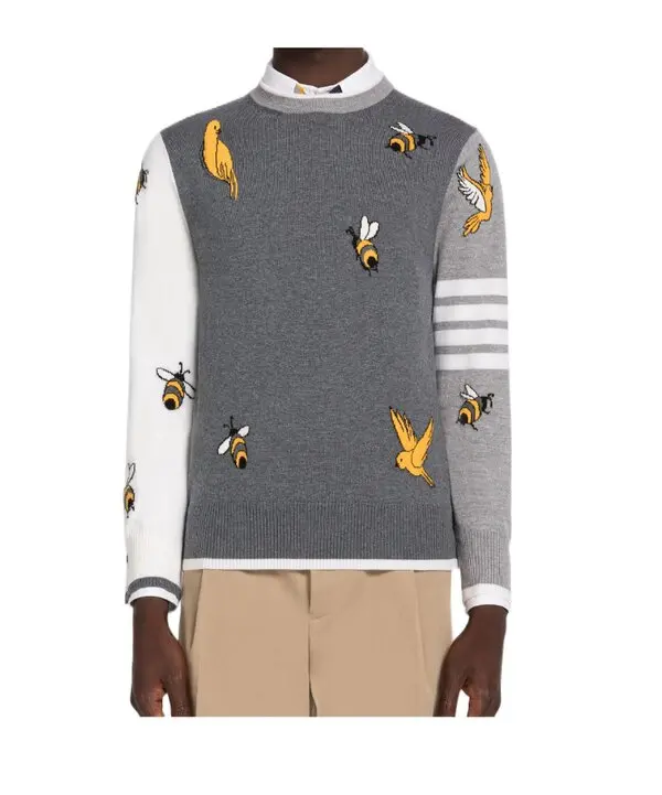 Thom Browne 4-bar Striped Bird And Bee Motif Knit Cardigan - Multicolor