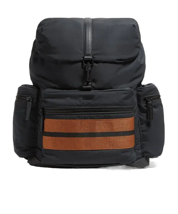 Zegna Logo Printed Stripe-trimmed Backpack - Black