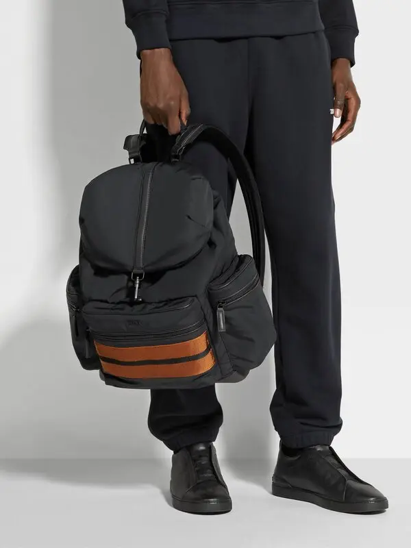 Zegna Logo Printed Stripe-trimmed Backpack