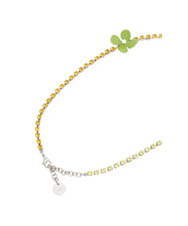 Marni Flower Embellished Two-tone Rhinestone Chain Necklace - White