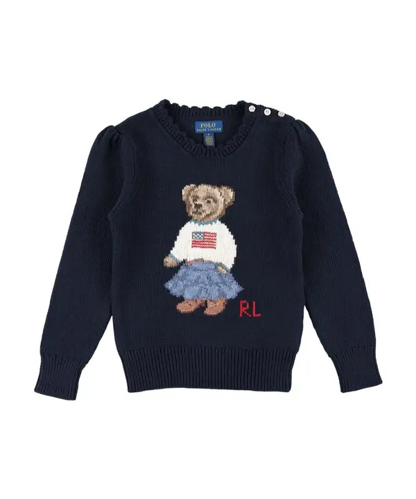 Polo Ralph Lauren Crew Neck Knitwear With Intarsia Polo Bear And Rl Lettering - Black