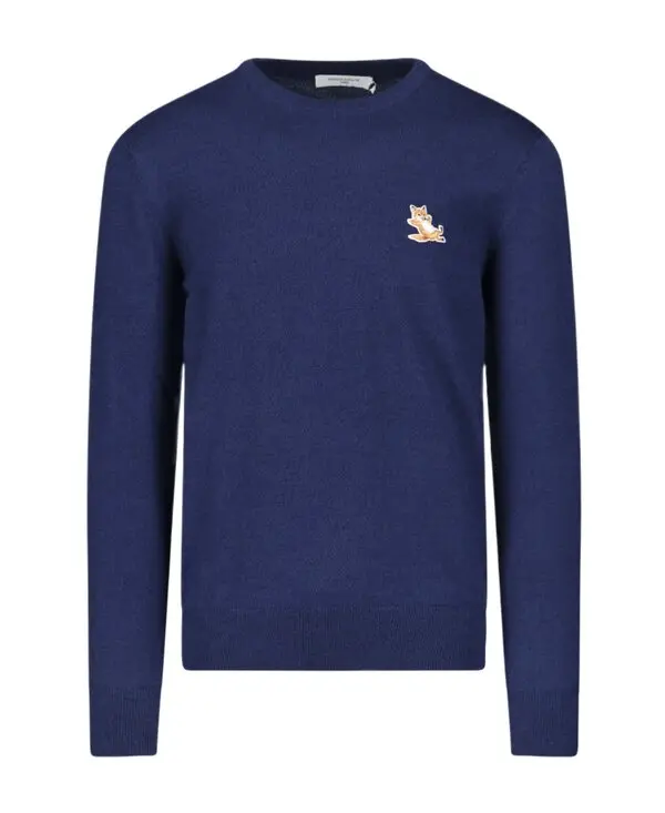 Maison Kitsuné Embroidered Logo Wool Jumper - Blue