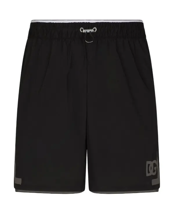 Dolce & Gabbana Logo Print Drawstring Swim Shorts - Black