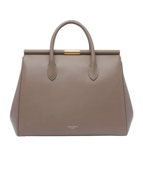 Dolce & Gabbana Marlene Logo Detailed Tote Bag - Grey