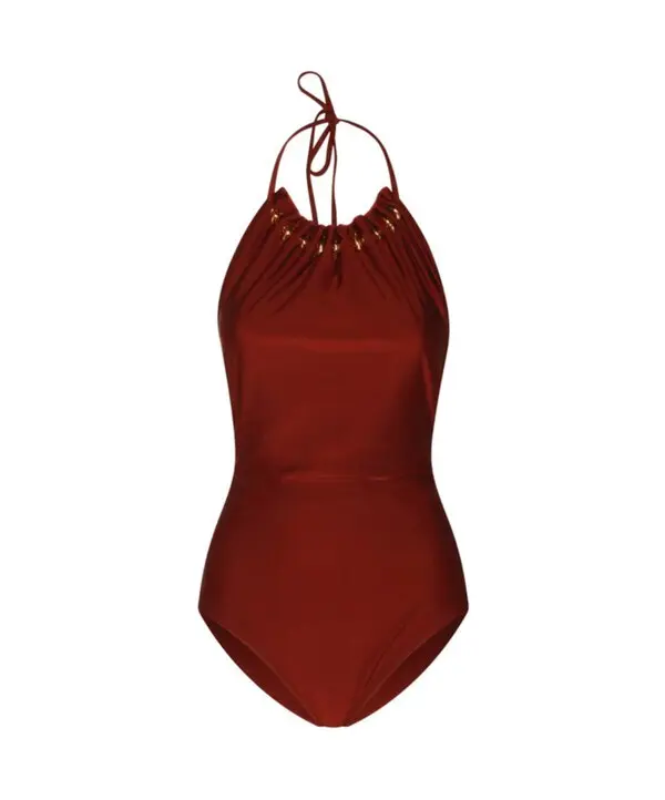 Zimmermann Halter Neck Swimsuit With Gold Beading - Red