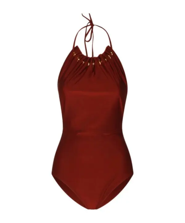 Zimmermann Halter Neck Swimsuit With Gold Beading - Red