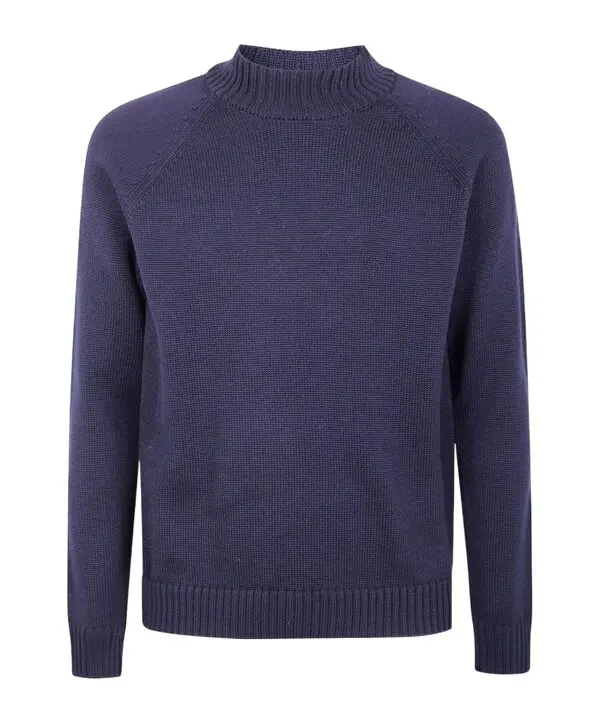 ZANONE Ribbed Knit Mock Neck Long Sleeve Pullover - Blue