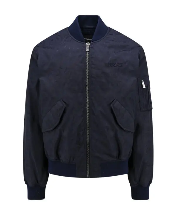 Versace Logo Embroidered Zip-up Bomber Jacket