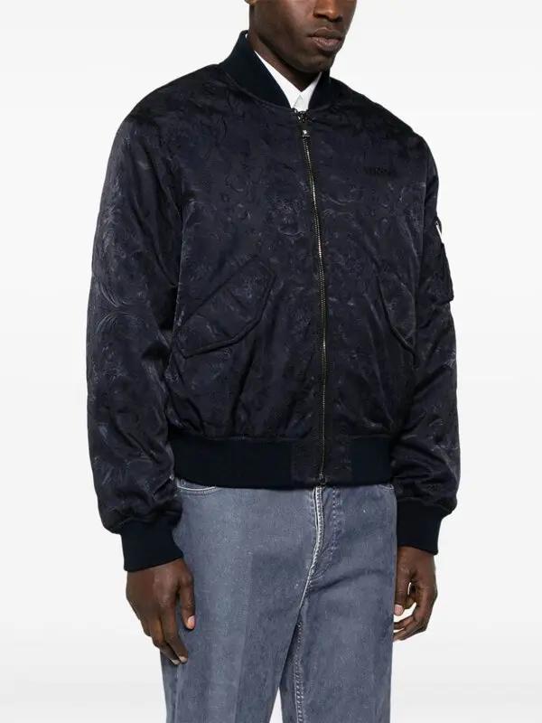 Versace Logo Embroidered Zip-up Bomber Jacket