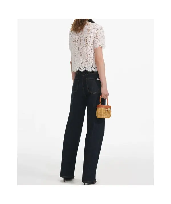 SELF-PORTRAIT Short-sleeved Lace Shirt With Contrast Collar
