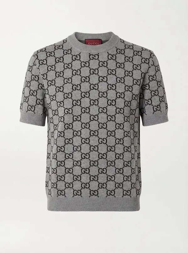 Gucci Gg Wool Jacquard Reversible Top - Gray