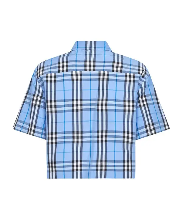 Burberry Checked Cropped Short Sleeved Shirt - Blue