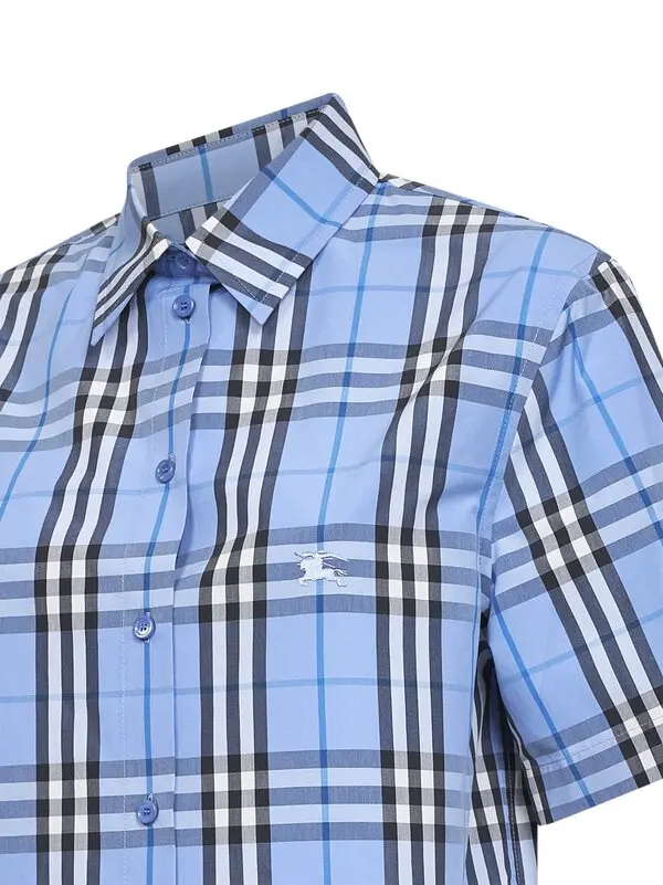 Burberry Checked Cropped Short Sleeved Shirt - Blue