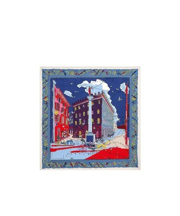 FERRAGAMO Architectural Printed Silk Scarf - Blue