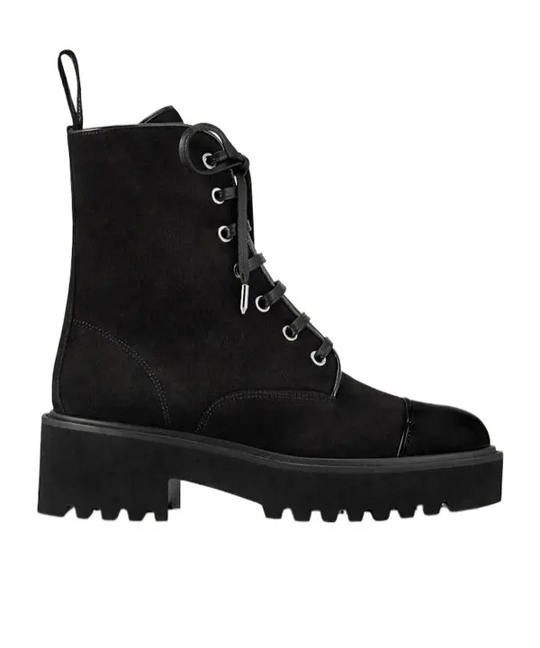 AQUAZZURA Desert Suede Lace-up Lug Sole Boots - Black