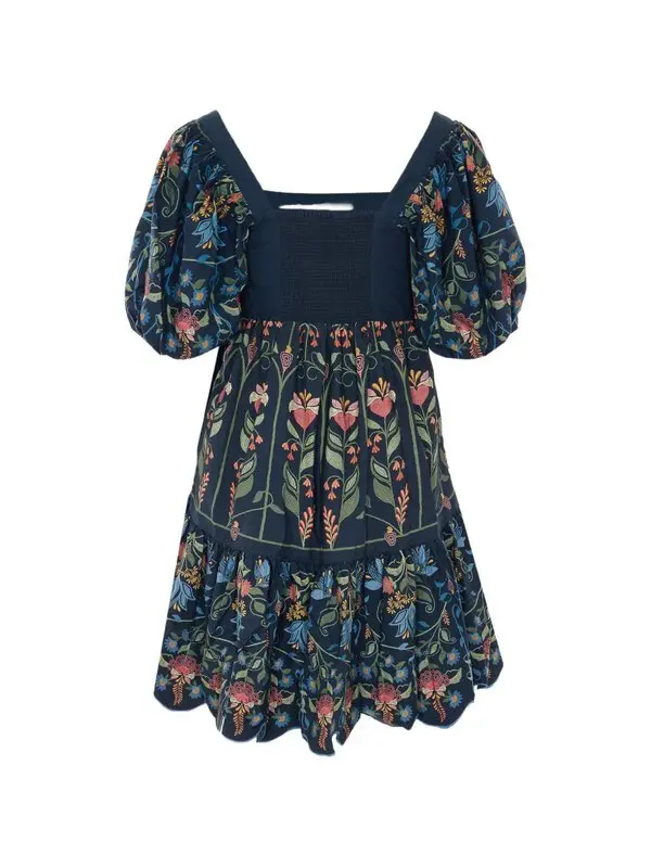 Farm Rio Garden Embroidered Square Neck Mini Dress