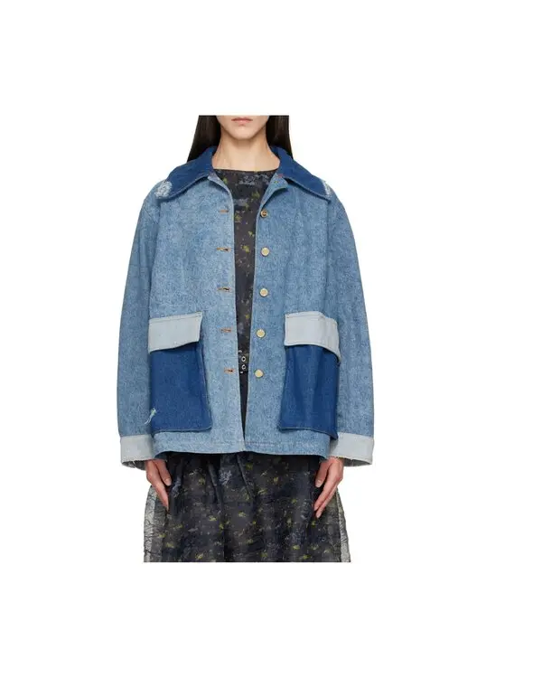 GANNI Patchwork Midi Denim Jacket