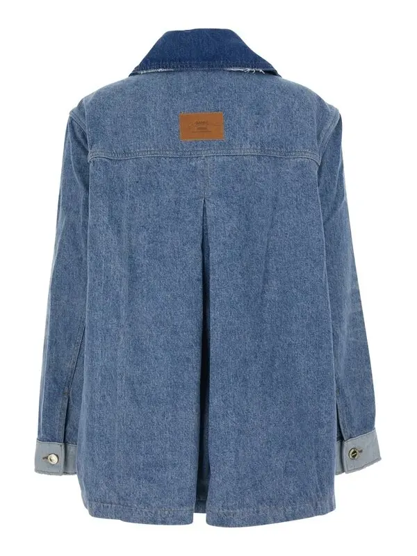 GANNI Patchwork Midi Denim Jacket - Blue