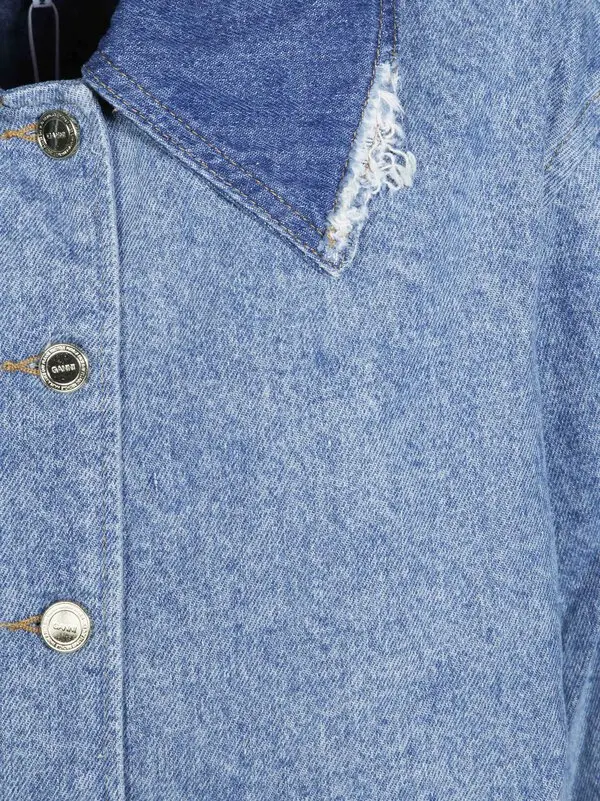 GANNI Patchwork Midi Denim Jacket - Blue