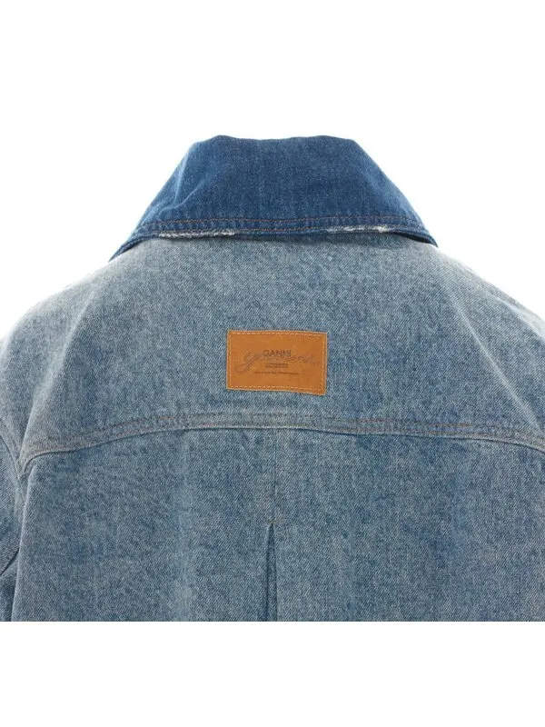 GANNI Patchwork Midi Denim Jacket - Blue