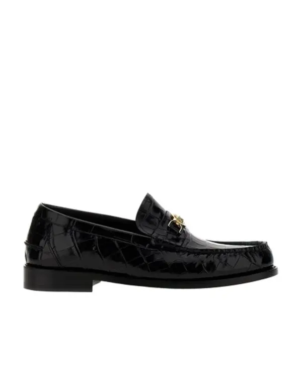 Versace Medusa Embossed Slip-on Loafers - Black/gold